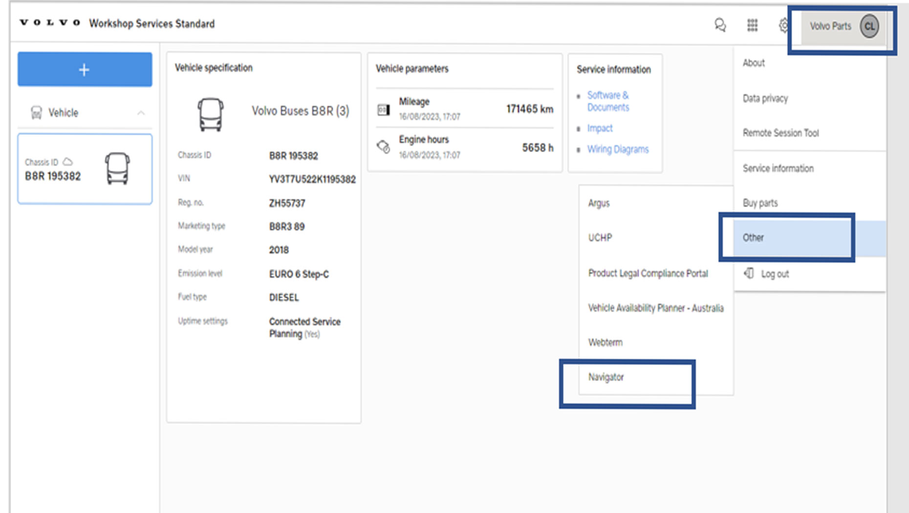 Lien direct vers Navigator dans les services d'atelier